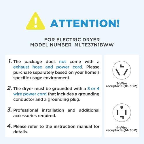 Midea MLTE37N1BWW Electric Dryer, Sensor Dry, Wrinkle Care, Air Fluff, Easy-Using Control Panel, 12 Total Cycles, 6.7 Cu.ft, White