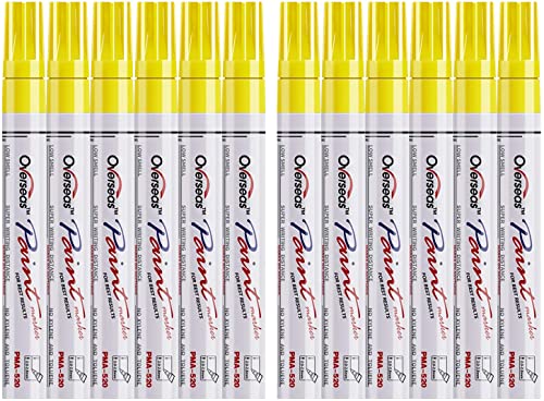 Lesun Yellow Paint Pens Paint Markers, 12 Pack Waterproof Oil-Based Paint Pen Set Quick Dry and Permanent, Markers for Rock Painting, Stone, Ceramic, Wood, Fabric, Plastic, Canvas, Glass, Mugs, Tires