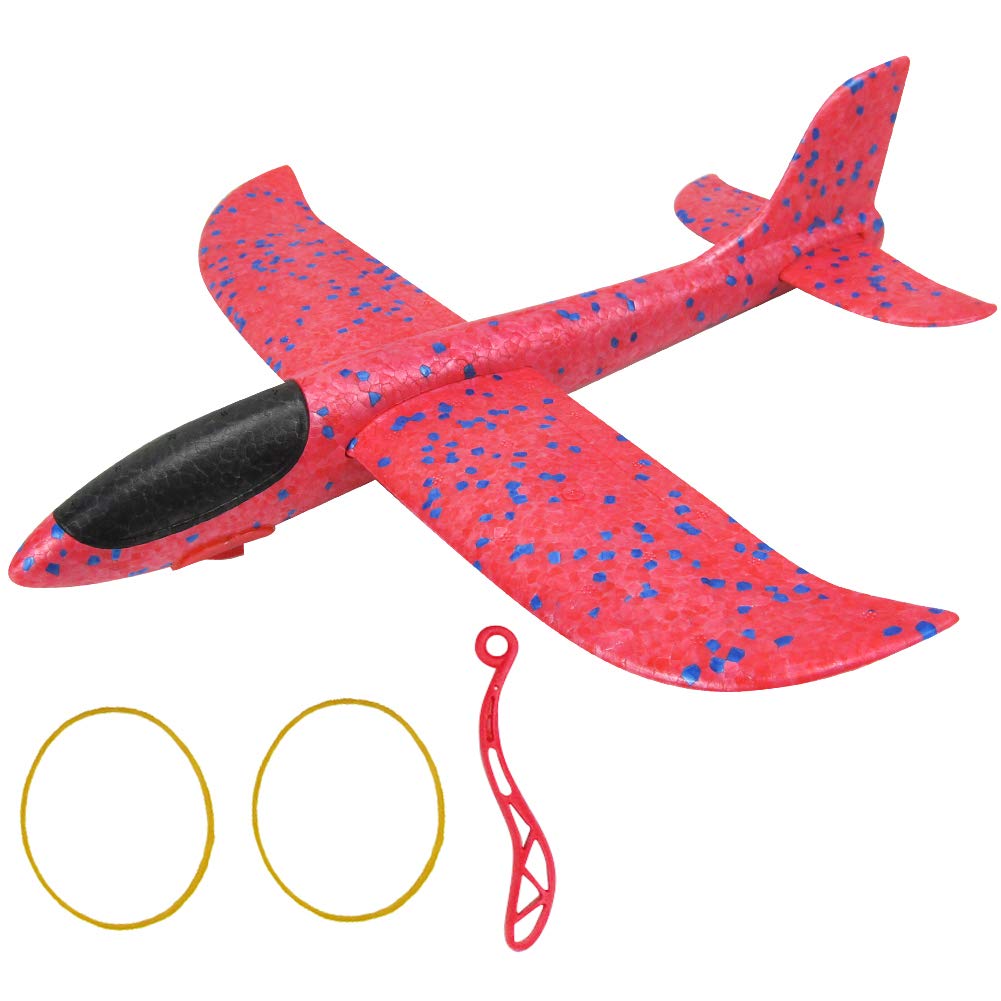 DC-BEAUTIFUL 3 Pack Upgrade 13.6" Airplane Toys, Throwing Plane 2 Flight Modes, Throwing Foam Airplanes with Rubber String Launch, Outdoor Sport Toy Party Favor Birthday Gift for Kids