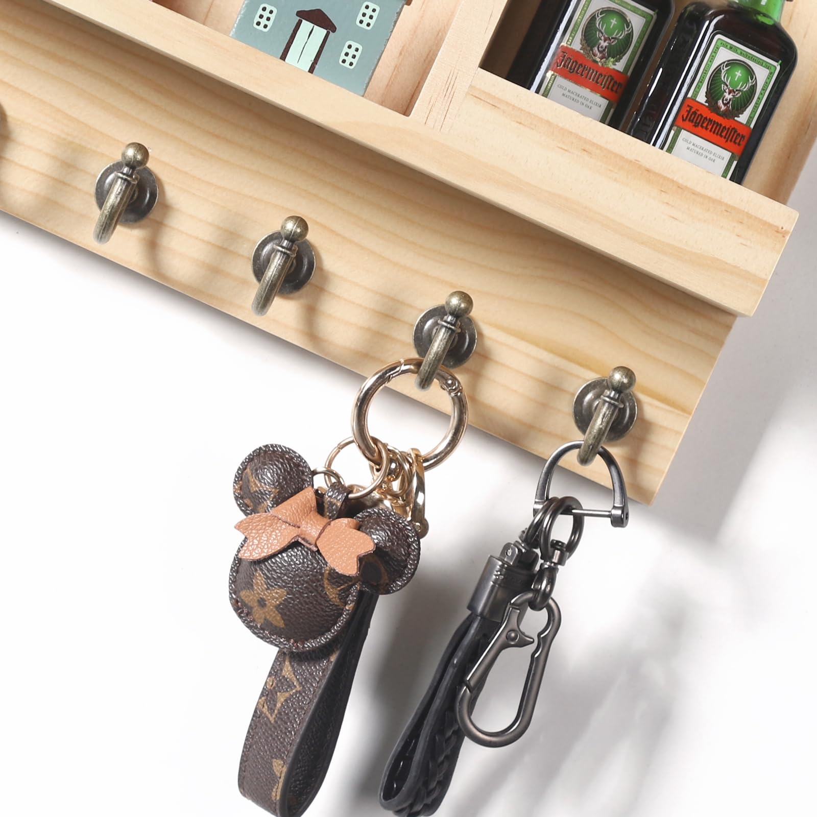 Dythner Key Holder for Wall, Elegant Wall-Mounted Mail Organizer, Key and Mail Holder for Wall with 6 Key Hooks, Key Racks for Rustic Home Decor, Pine Wood Luxury Black Plus