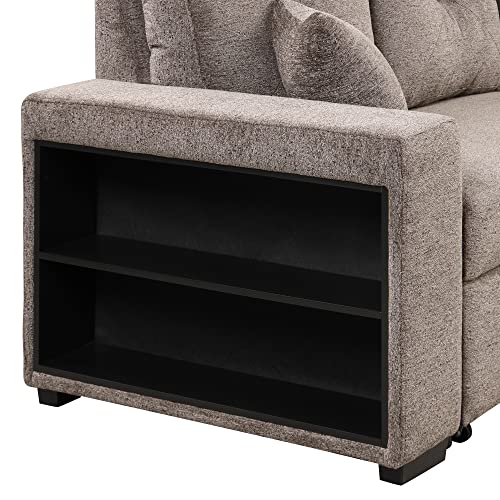 Reversible Sleeper Sectional Sofa Bed with Side Shelf and 2 Stools,Pull Out Couch Bed with Left/Right Hande, L-Shaped 3-Seater Couch for Living Room Apartment(Knox Charcoal)