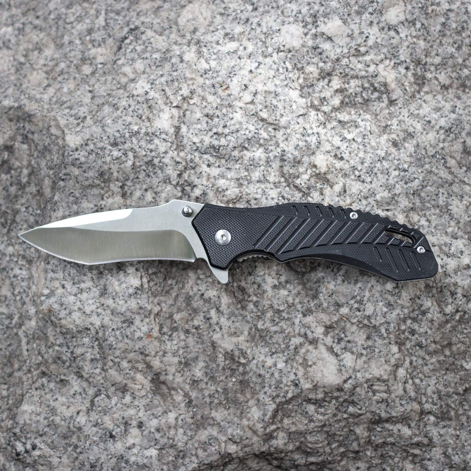EDC Folding Pocket Knife, Tactial Hunting Knife with GF Handle and Hanging Hole, Outdoor Hunting Camping Acessories with Pocket Clip