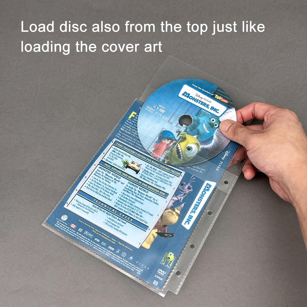 Keepfiling DVD Protective Sleeves for Binder Storage, with Space for Cover, Secured with Closing Flap - 100 Sleeves Total