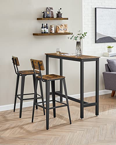 VASAGLE Set of 2 Bar Stools, Bar Height Stools, Tall Bar Stools with Back, Bar Chairs, Steel Frame, Industrial Style, Easy Assembly, Rustic Brown and Black ULBC078B01