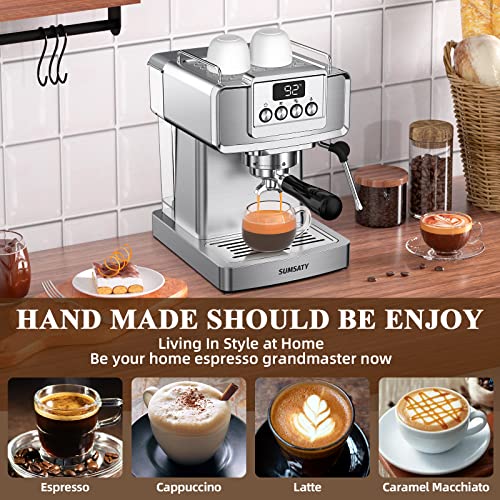 SUMSATY Espresso Machine, Espresso Machine with Milk Frother, Fast Heating Automatic, Latte and Cappuccino Machine, 20 Bar Espresso Maker, Stainless Steel, 1.8L Water Tank