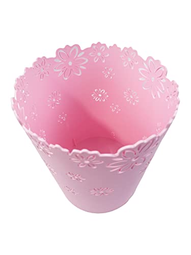 Nazr Wastebasket, Hollow Flower Shape Plastic Lidless Wastepaper Baskets Trash Can (M-Pink)