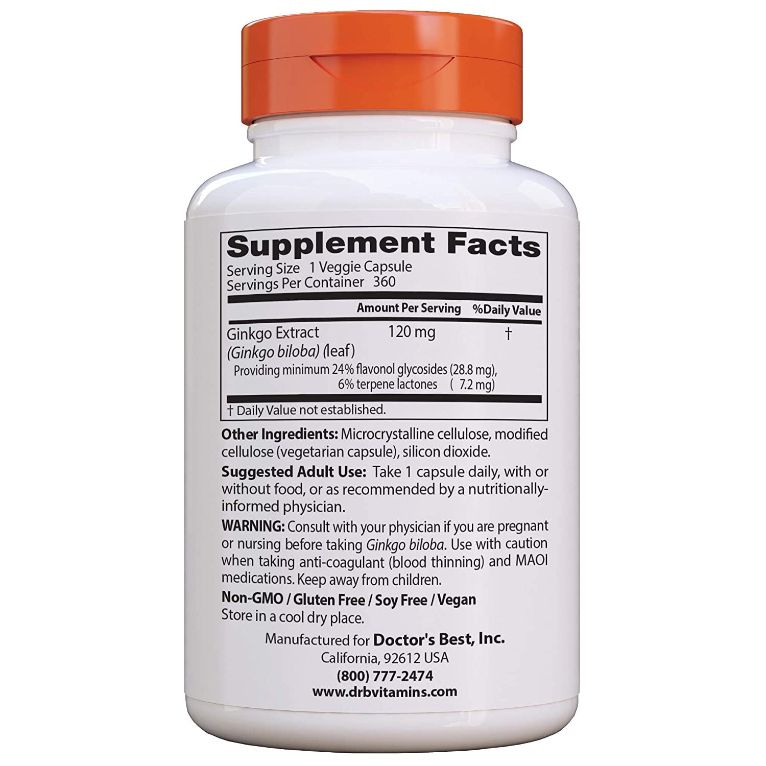 Doctor's Best Extra Strength Ginkgo, Non-GMO, Vegan, Gluten Free, Soy Free, Promotes Mental Function and Memory, 120 mg, 360 Count (Pack of 1)