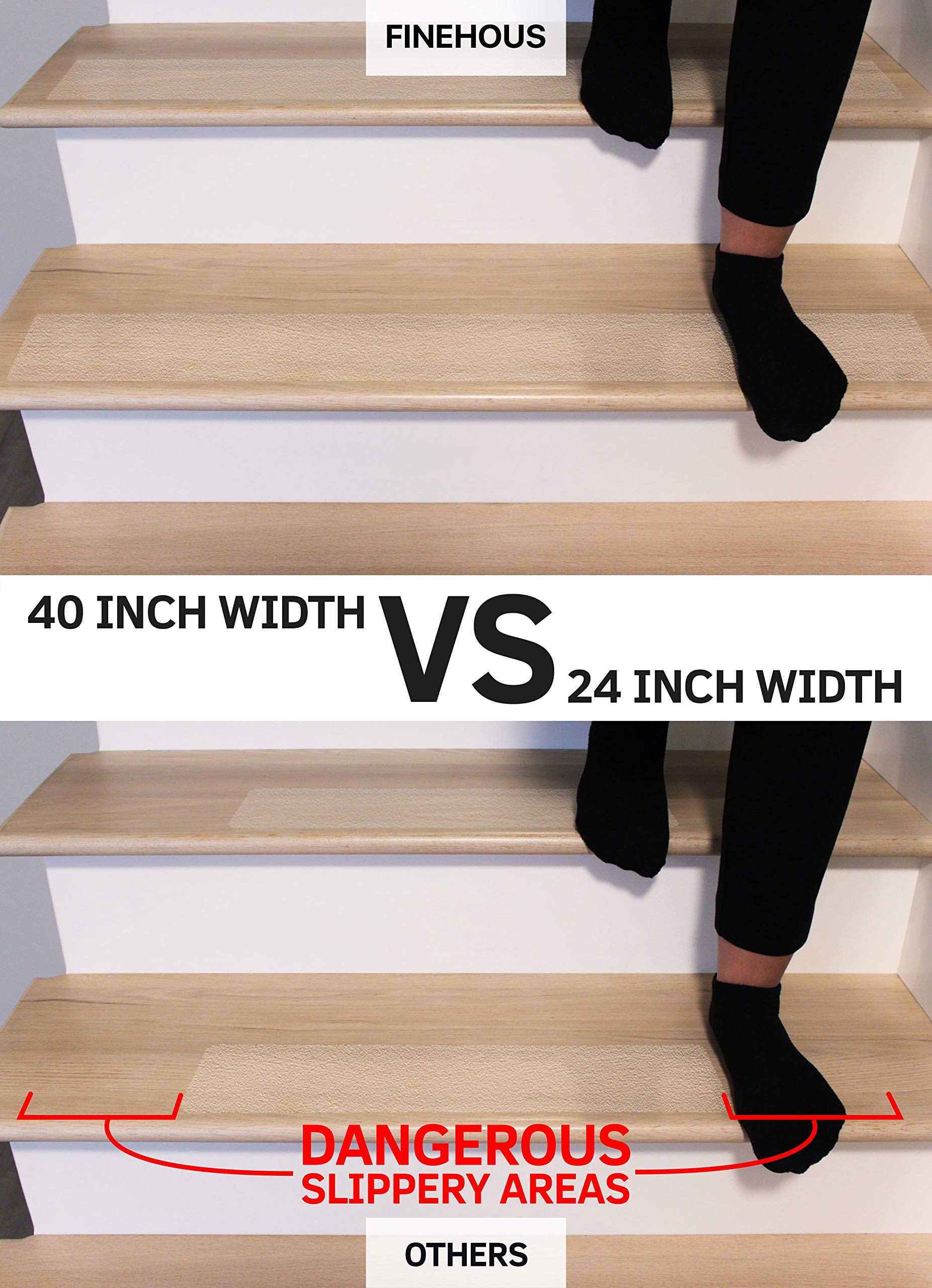 FINEHOUS 40”x4” Non-Slip Stair Treads Tape (15-Pack) – Clear Anti-Slip Indoor Strips