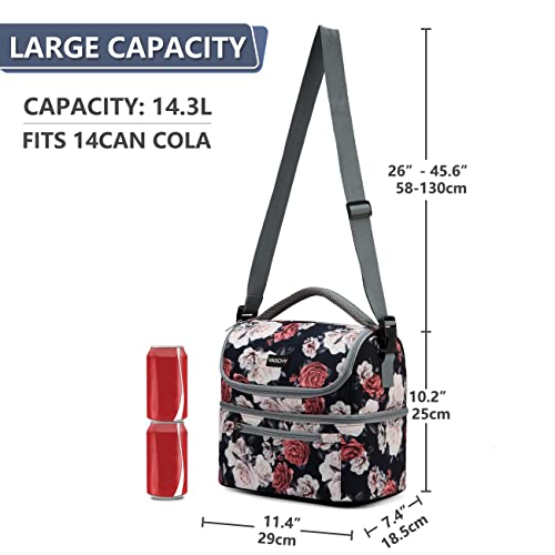VASCHY Lunch Bag for Women, Insulated Lunch Box Leak-proof Cooler Bag in Dual Compartment Lunch Tote for Work 14 Cans Rose