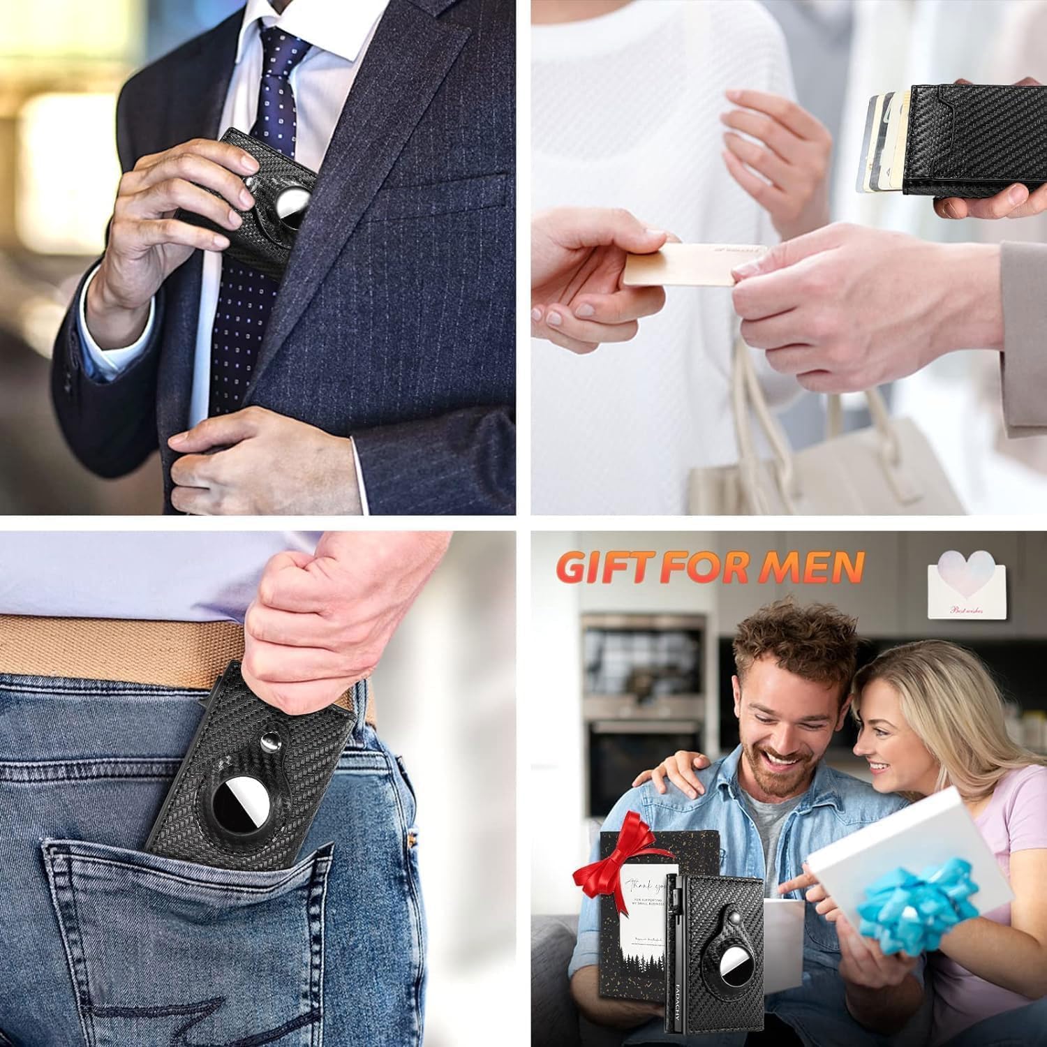 FADACHY Mens Wallet with Holder,Minimalist Card Holder,Carbon Fiber RFID Technology Credit Card Holder for Women Men with ID Windows,Stealth Holder