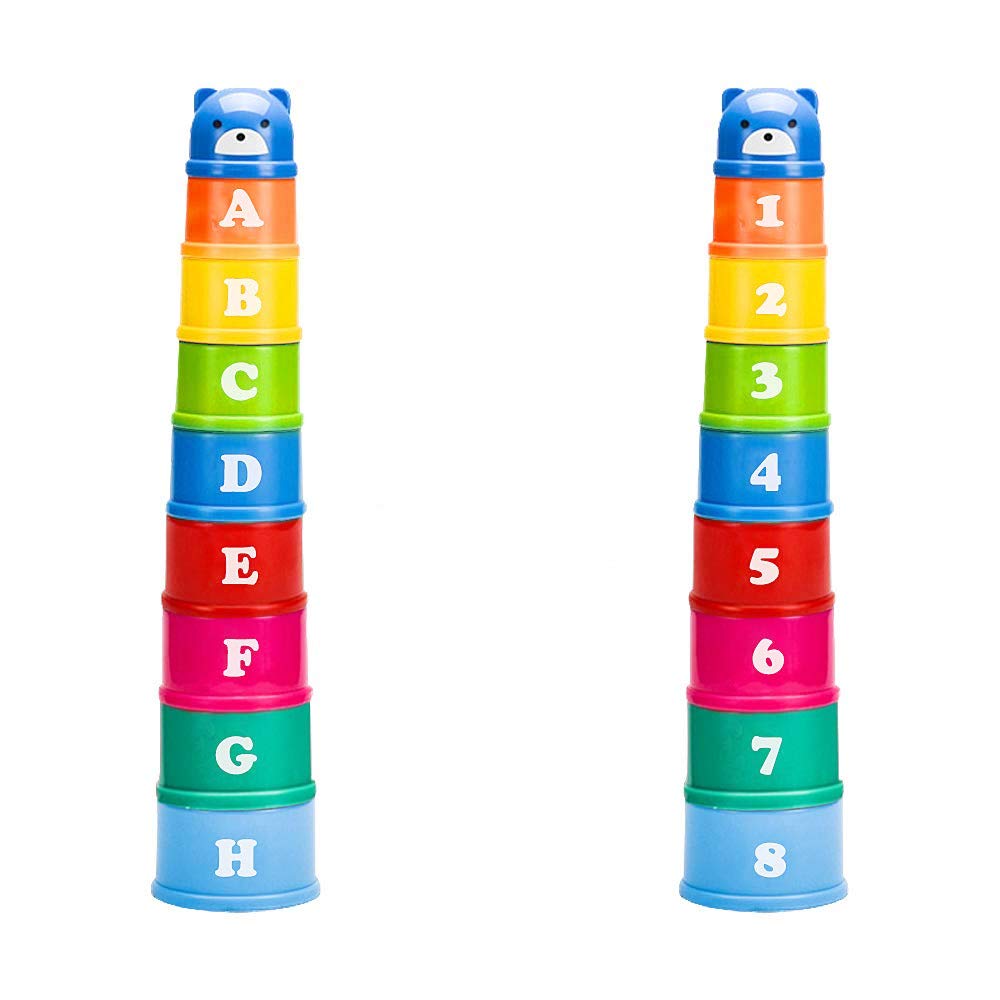 elecnewell Stack Up Cup Toys Rainbow Nesting & Stacking Cups Baby Building Set 9 Pieces Colorful Toy Set for Infants, Toddlers, and Kids