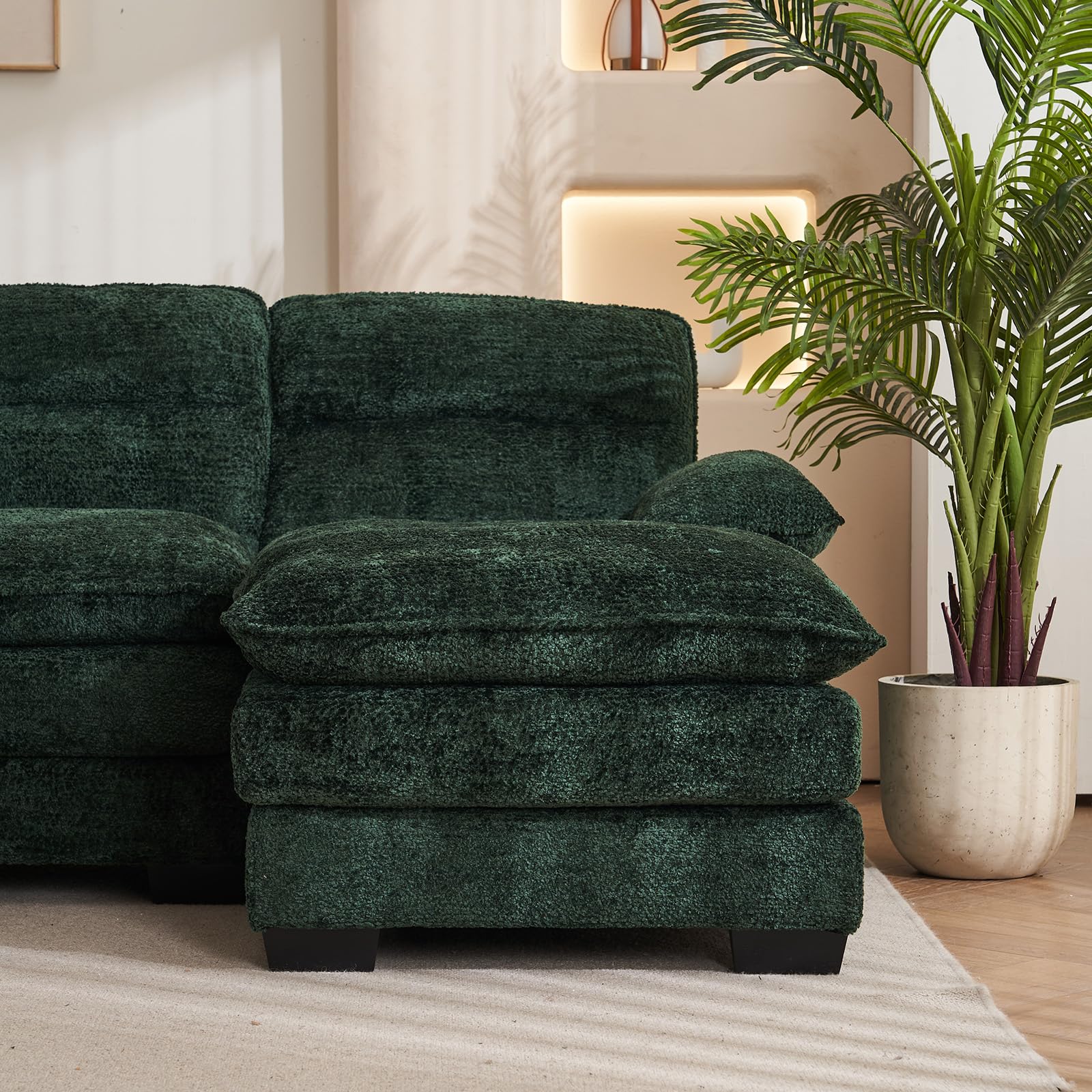 HANLIVES 111.8" U-Shaped Sofas for Living Room Apartment,Modern 4 Seats Sectional Sofa Couch with Double Chaise,Chenille Fabric Cloud Couches-Green