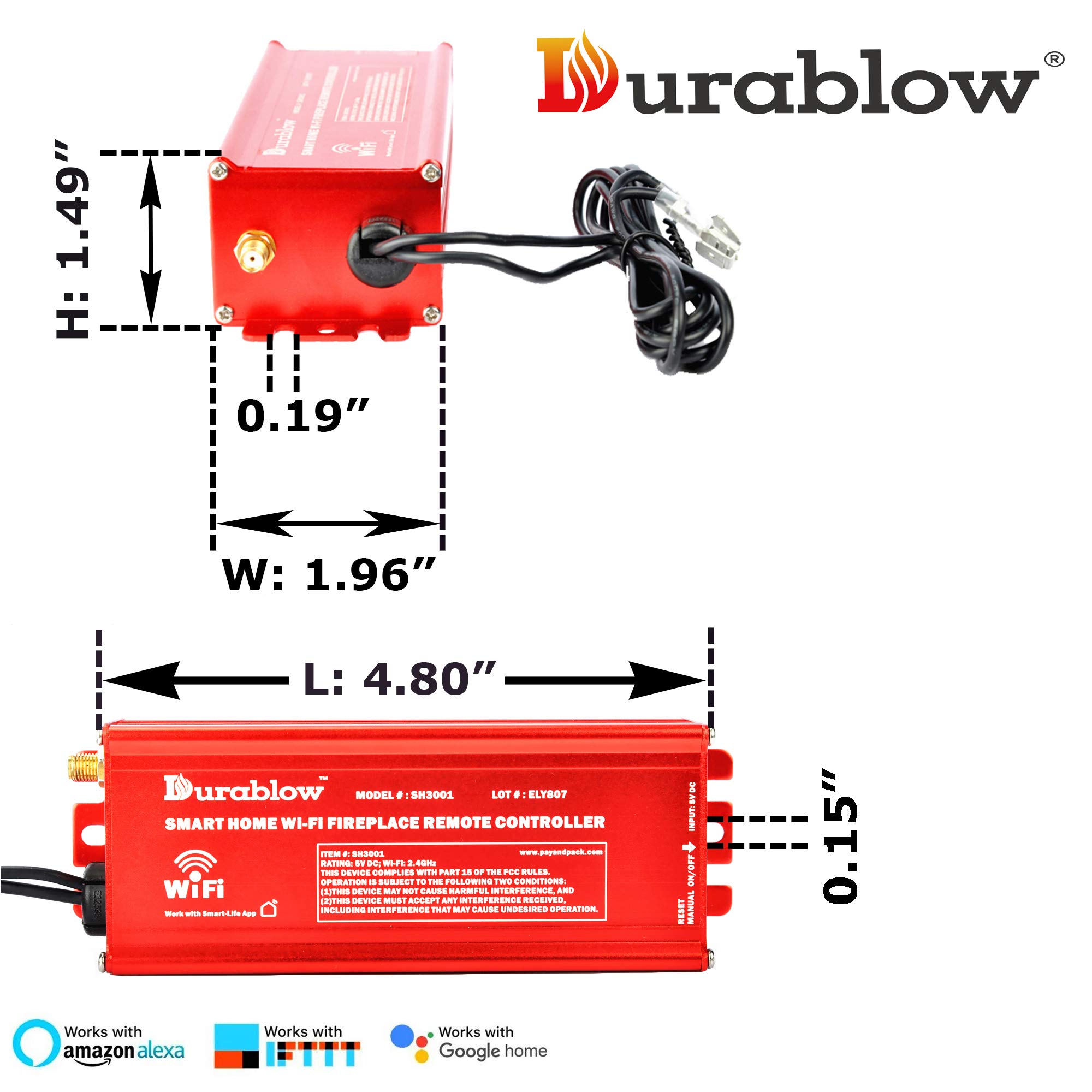 Durablow SH3001-BT Gas Fireplace Bluetooth Remote Control Kit for Millivolt Valve (On/Off)