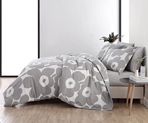Marimekko - King Comforter Set, Cotton Bedding with Matching Shams, Lightweight Home Decor for All Seasons (Unikko Grey, King)