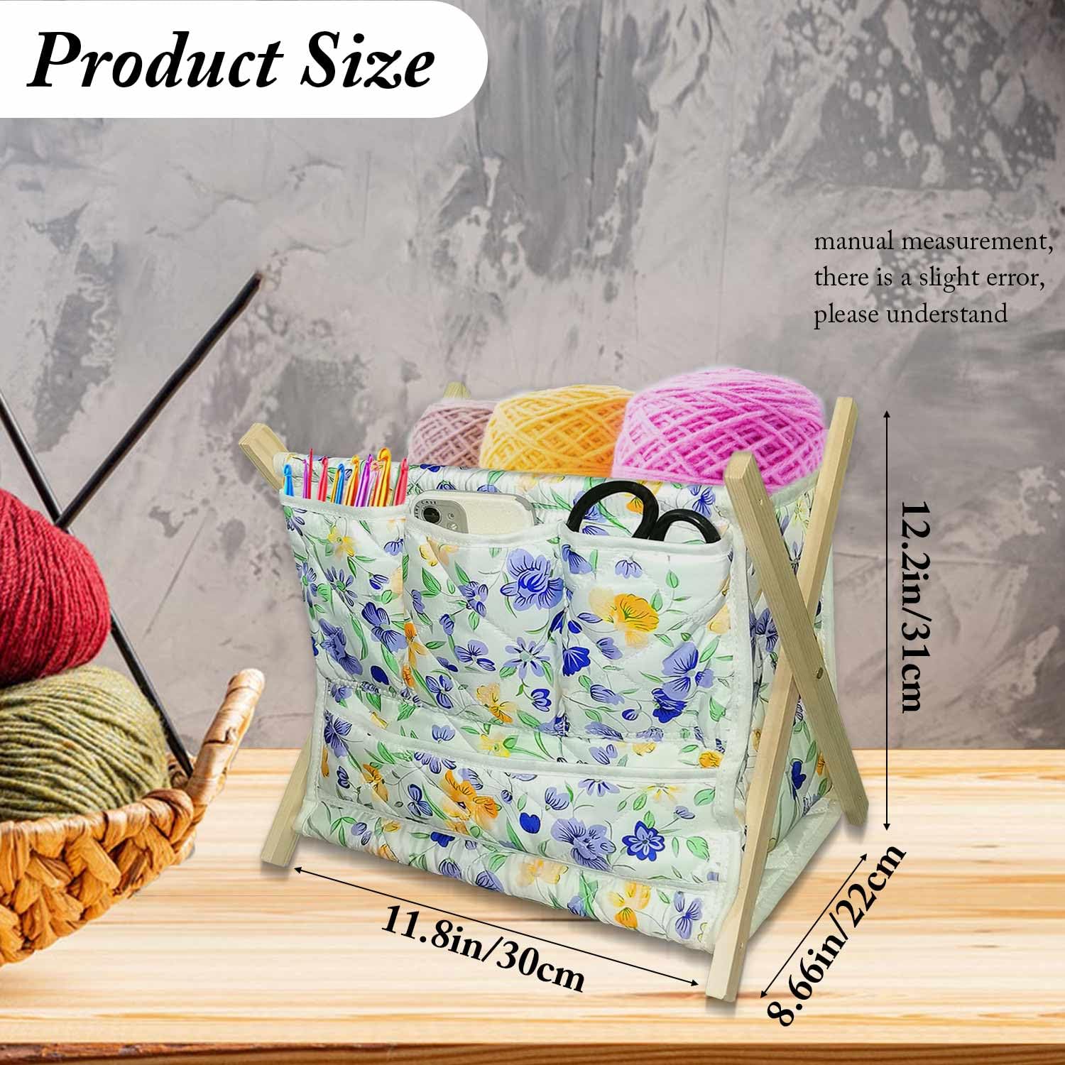 Gkesgm Yarn Storage Organizer for Yarn Skeins,Crochet Bag Organizer for Crochet Hooks Knitting Needles,Crochet Accessories, Crocheting & Knitting Gifts,(Flower-Purple) Yarn Holder Self Installation