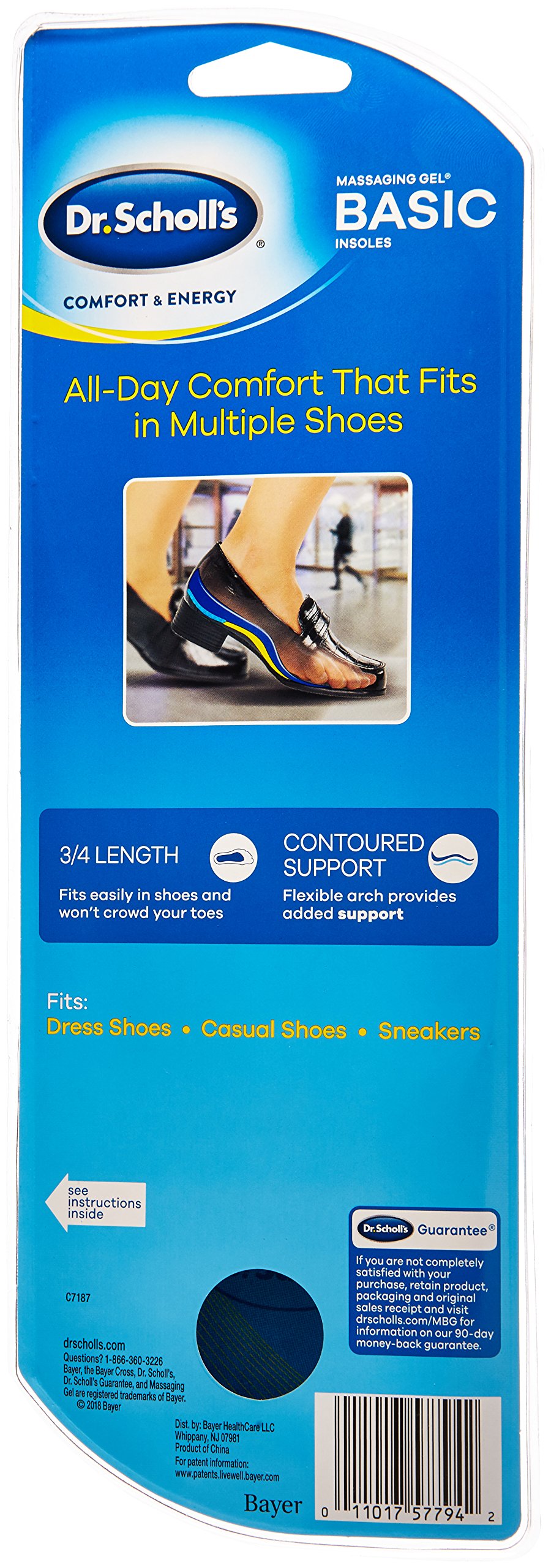 Dr. Scholl's Massaging Gel BASIC Insoles (Men's 8-12, Women's 6-10) // 3/4 Foot Length Fits Easily in Shoes