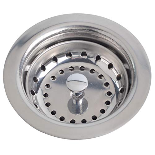 Hydro Master Kitchen Sink Basket Strainer Standard Drains(3-1/2 Inch),Durable Stainless Steel with Rubber Stopper for Kitchen Sinks