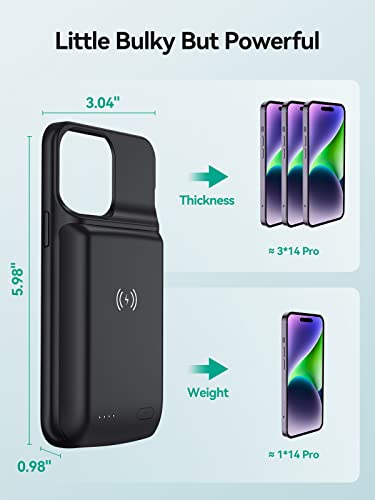 NEWDERY 10000mAh Battery Case for iPhone 14/14 Pro/13/13 Pro, Wireless Charging & Wired Earphone & Sync-Data Supported, Portable Extended Charger Case for iPhone 14/13 Pro, 6.1 inch Black