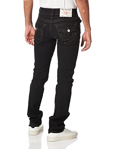 True Religion Men's Ricky Big T Straight Leg Jean with Back Flap Pockets, Body Rinse Black, 32W X 34L