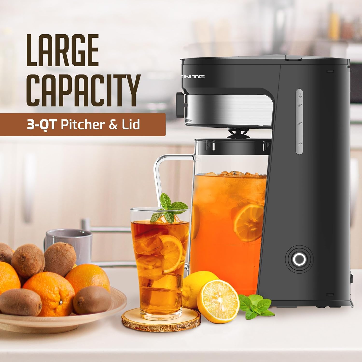 OVENTE 3-Quart Iced Tea and Coffee Maker with Strength Selector & Infuser Chamber - Perfect for Iced Coffee, Latte, Tea, Lemonade, Flavored Water, Black CMT215B