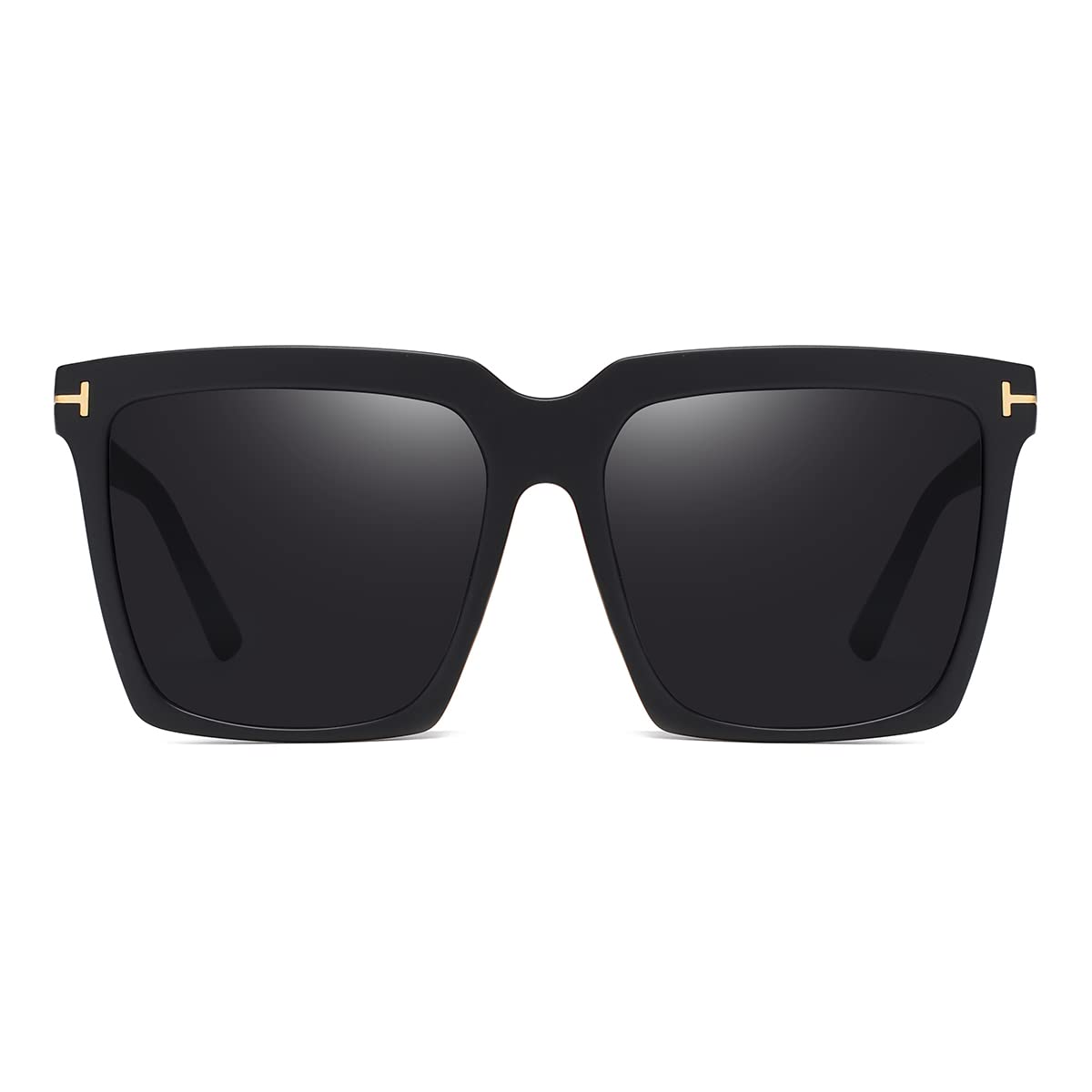 Gleyemor Trendy Large Square Sunglasses for Women Men Fashion Oversized Frame Shades UV400 Protection (Black/Grey)