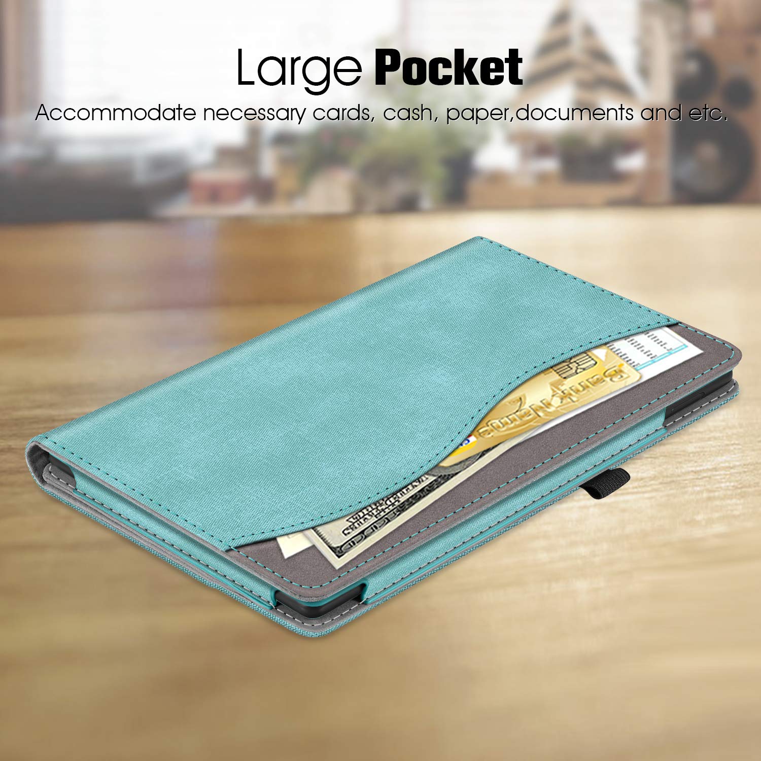 Fintie Case for Amazon Fire HD 10 Tablet (Compatible with 7th and 9th Generations, 2017 and 2019 Releases) - [Multi-Angle Viewing] Folio Stand Cover with Pocket Auto Wake/Sleep, Turquoise