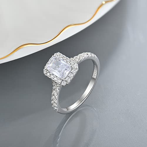 Fahonie 18K White Gold Plated Engagement Ring 925 Sterling Silver cut 5A Cubic Zirconia Wedding Engagement Promise Eternity Ring for Women(Size6)