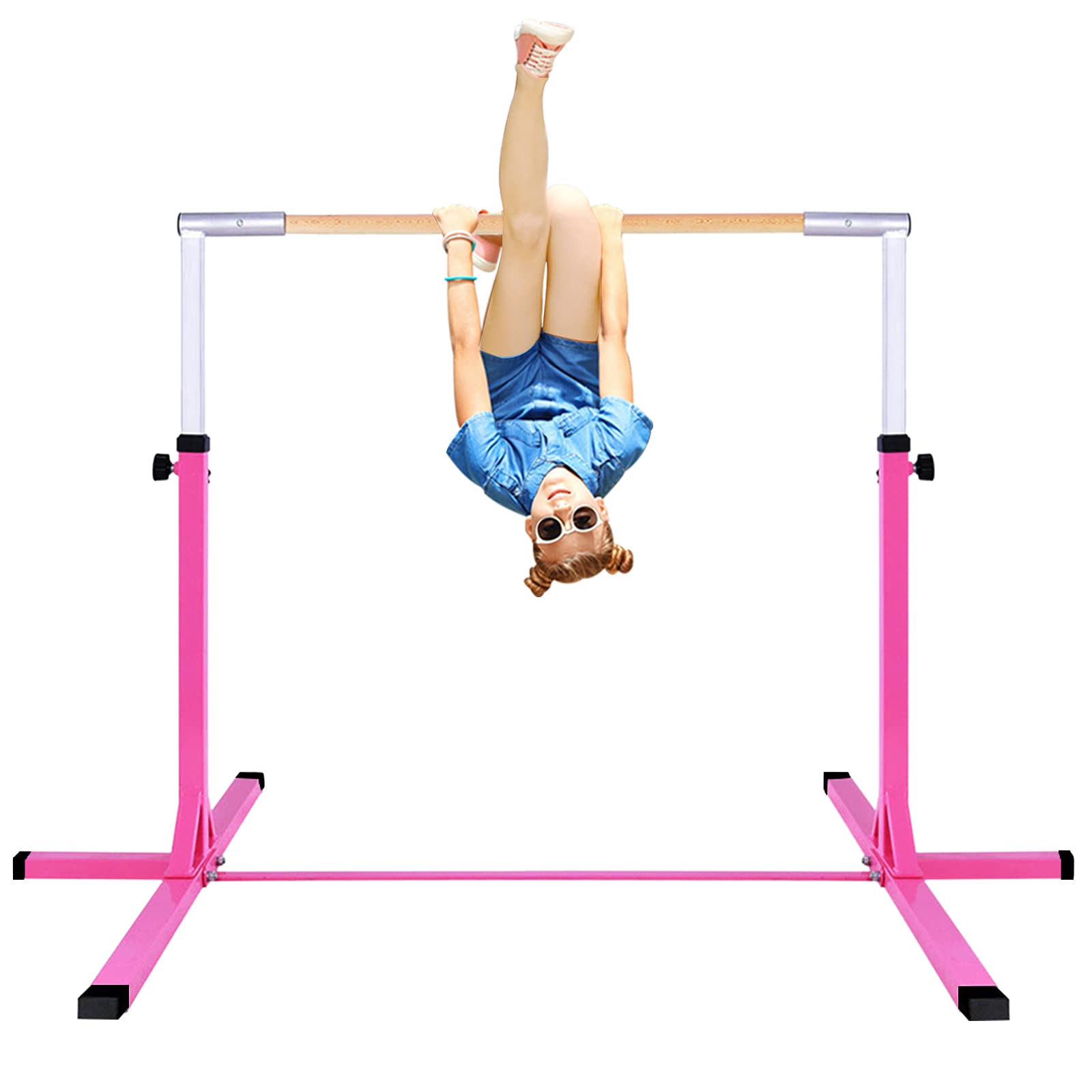 EASIGO Gymnastics Junior Training Bar - Stainless Steel 36"-59" Adjustable Weights Gymnastics Bars 1-4 Levels, 220 lbs Weight Capacity, Suit for Indoors, Home Practice (Pink)