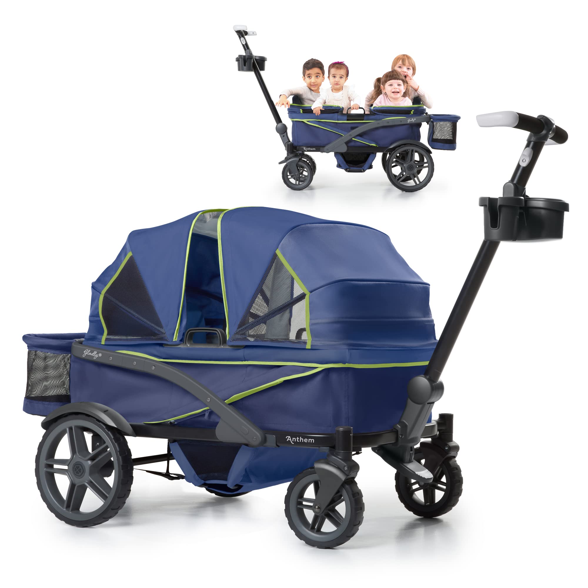 Gladly Family Anthem4 Quad All-Terrain Wagon Stroller, Neon Indigo with Car Seat Adapter