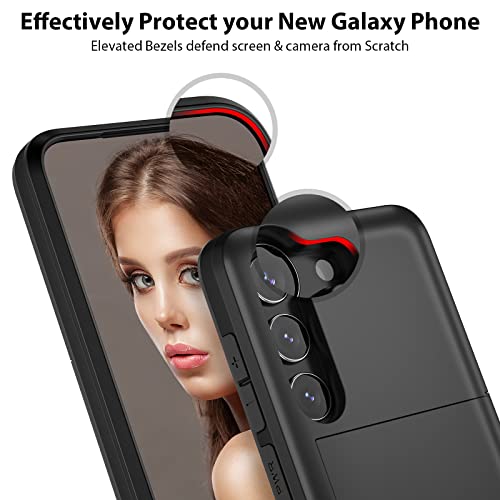 Jiunai Samsung S23 Case, Galaxy S23 Case Wallet Cover Credit Card IDs Cash Holder Shell Sliding Pocket Dual Layer Hard PC Soft Rubber Bumper Phone Cases for Samsung Galaxy S23 5G 6.1'' 2023 Black