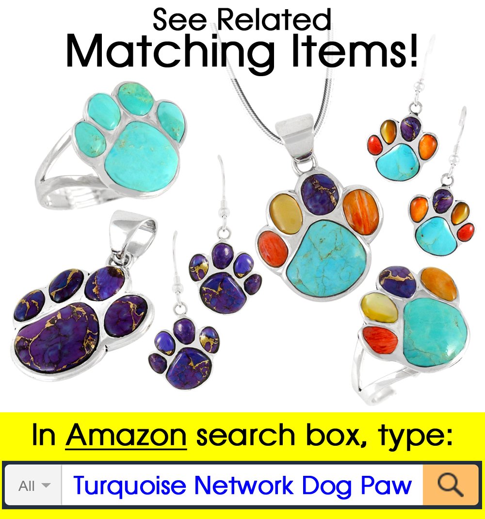 Dog Paw Earrings in Sterling Silver Genuine Turquoise & Gemstones (Turquoise)