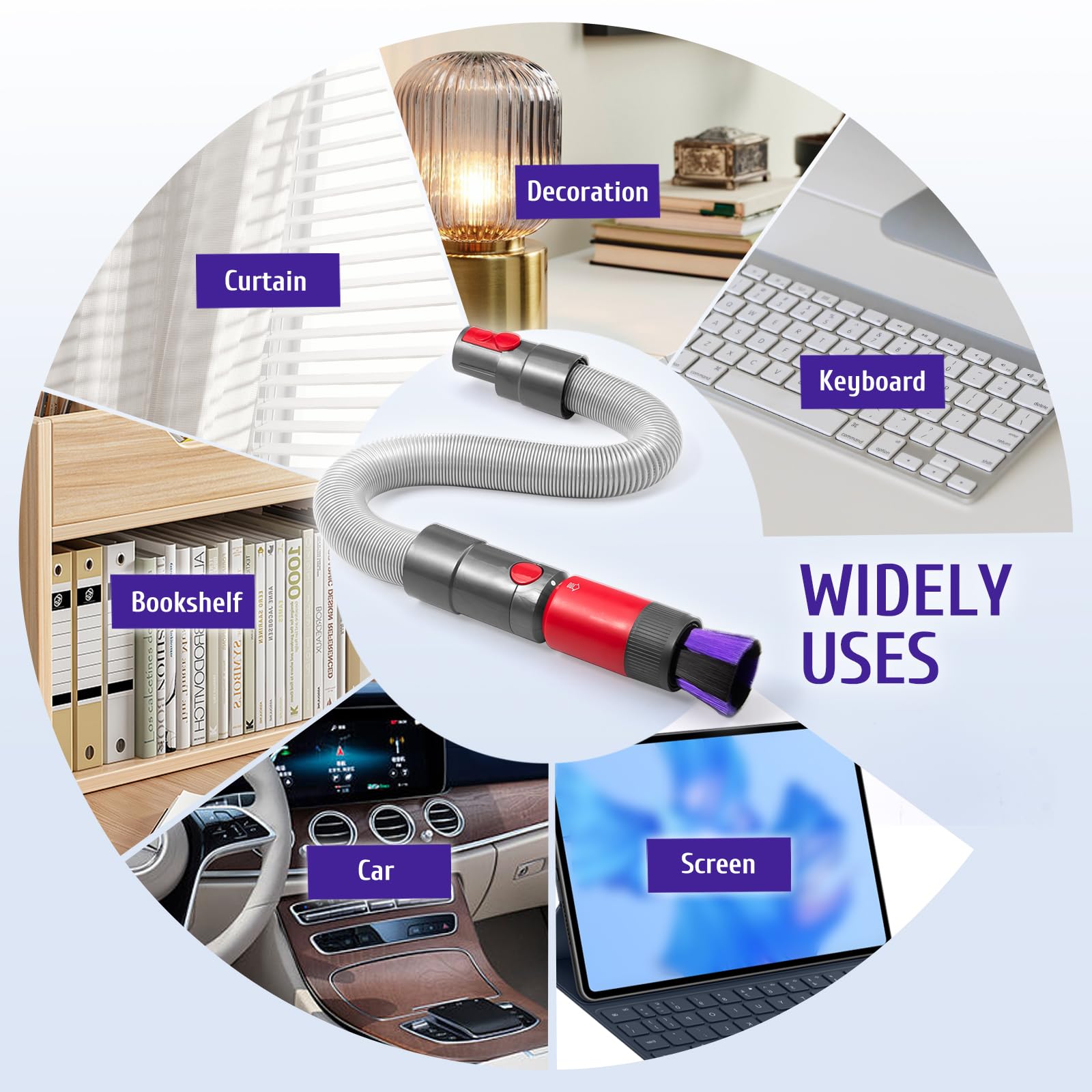 Dusting Brush + Flexible Extension Hose Compatible with Dyson Outsize V7 V8 V10 V11 V15 Vacuum Cleaner, Scratch-free Dusting Brush Bristle Dust Removal Brush, Cordless Vacuum Replacement Parts