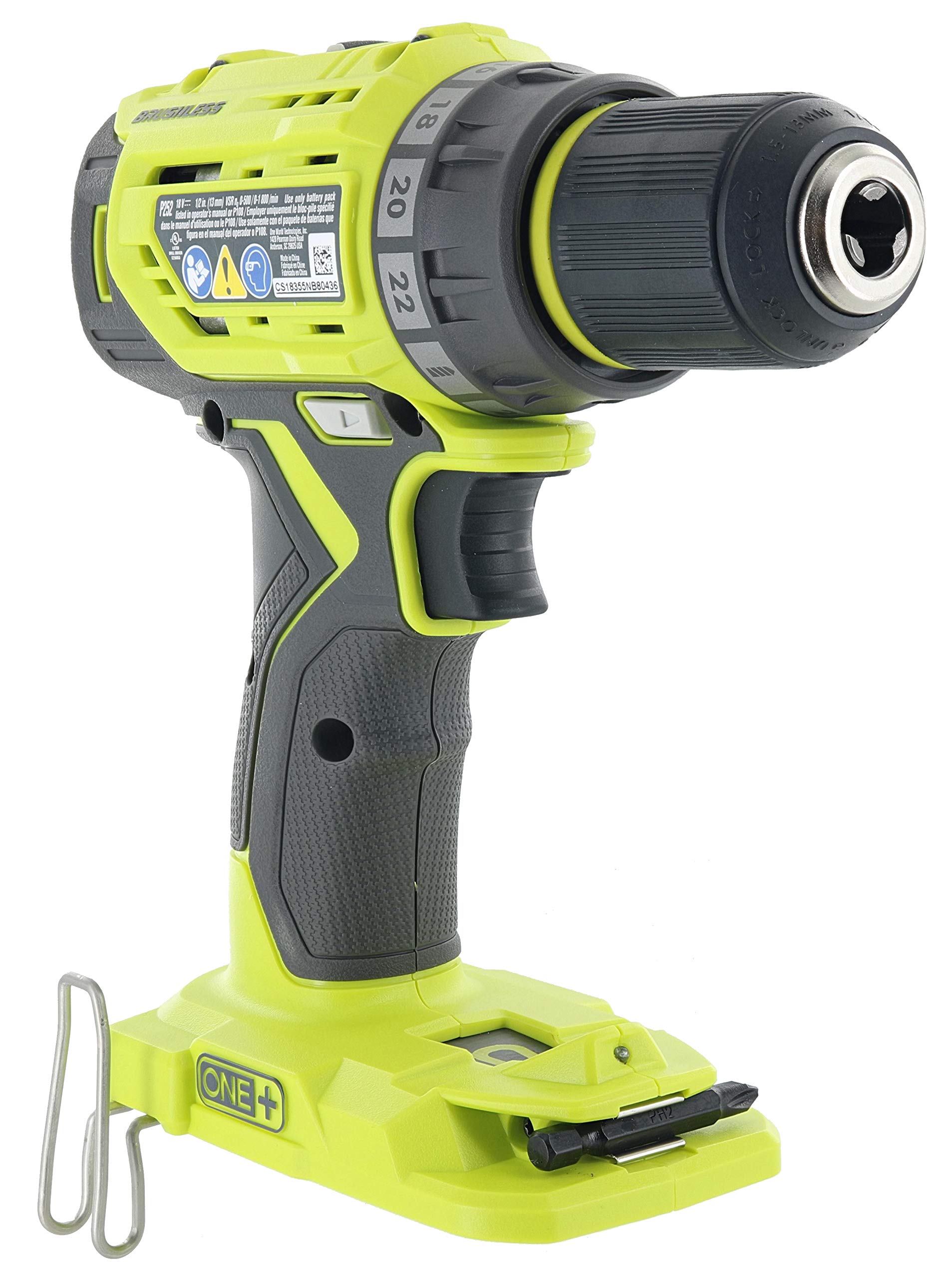Ryobi P252 18V Lithium Ion Battery Powered Brushless 1,800 RPM 1/2 Inch Drill Driver w/ MagTray and Adjustable Clutch (Battery Not Included / Power Tool Only)