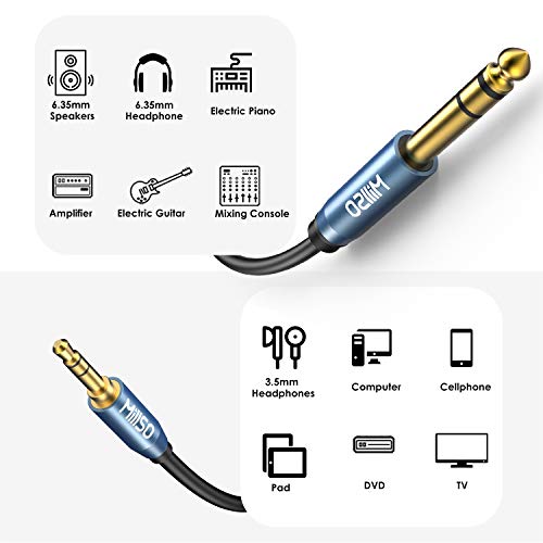 MillSO 6.35mm Male 1/4 to 3.5mm Male 1/8 TRS Stereo Audio Cable (8 ft), Headphone Adapter 1/8 to 1/4 Adapter for Guitar, Piano, Amplifiers, Home Theater Devices, or Mixing Console - 8 Feet
