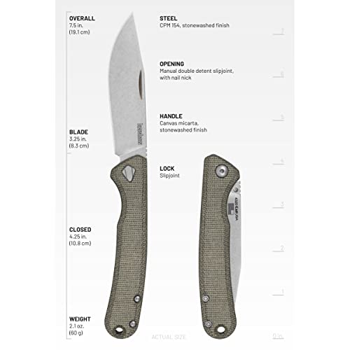 Kershaw Federalist Folding Pocket Knife, Manual Folder with Nail Nick, 3.25 inch CPM 154 Stainless Steel Blade, Made in the USA,Green