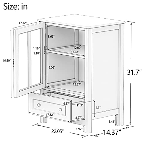 Modern Storage Cabinet with Single Glass Door, Handle and Drawer, Buffet Sideboard Console Table Side Table for Hallway Entryway Kitchen Living Room, White