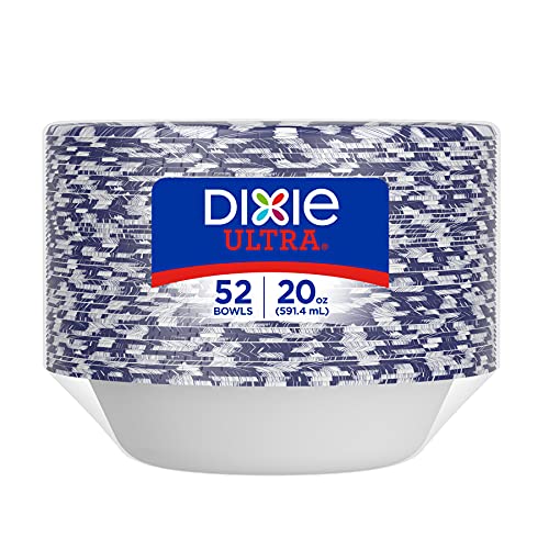 Dixie Ultra, Large Paper Bowls, 20 Oz, 52 Count, Microwave Safe, Disposable Bowls Great For Breakfast, Lunch, And Dinner Meals