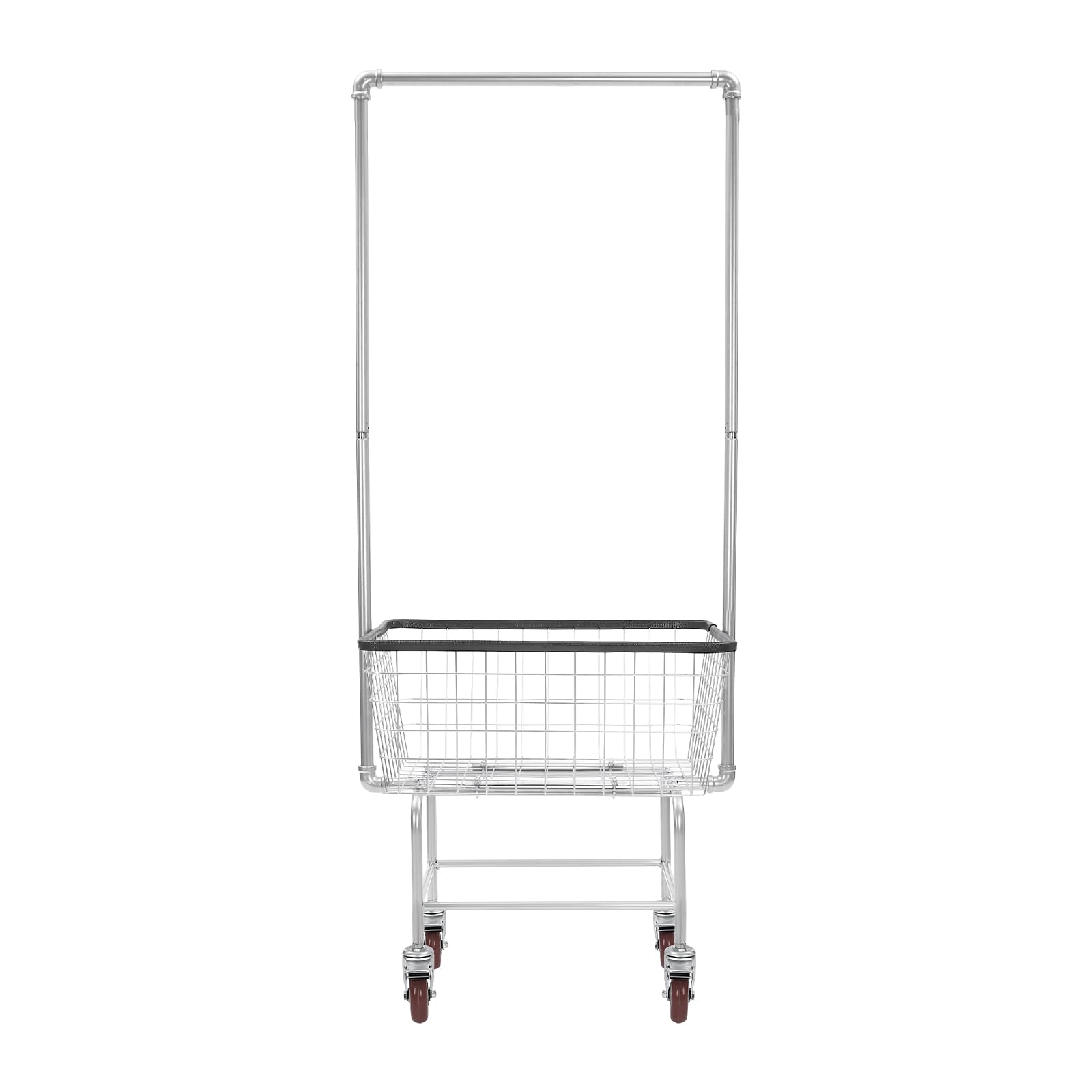 Heavy Duty Wire Laundry Cart, Rolling Laundry Basket with Hanging Garment Rack & Universal Wheels, Commercial Laundry Hamper Cart, Freestanding Laundry Storage and Organization