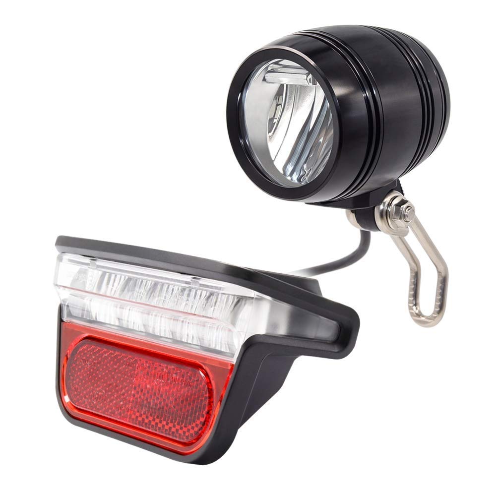 Electric Bike Light Front and Back, Rear Carrier Electric Bicycle Safety LED Headlight & Rear Tail Light, Ebike Lights Set 48V 36V 24V, Easy to Install for Men Women Kids (2 PC)