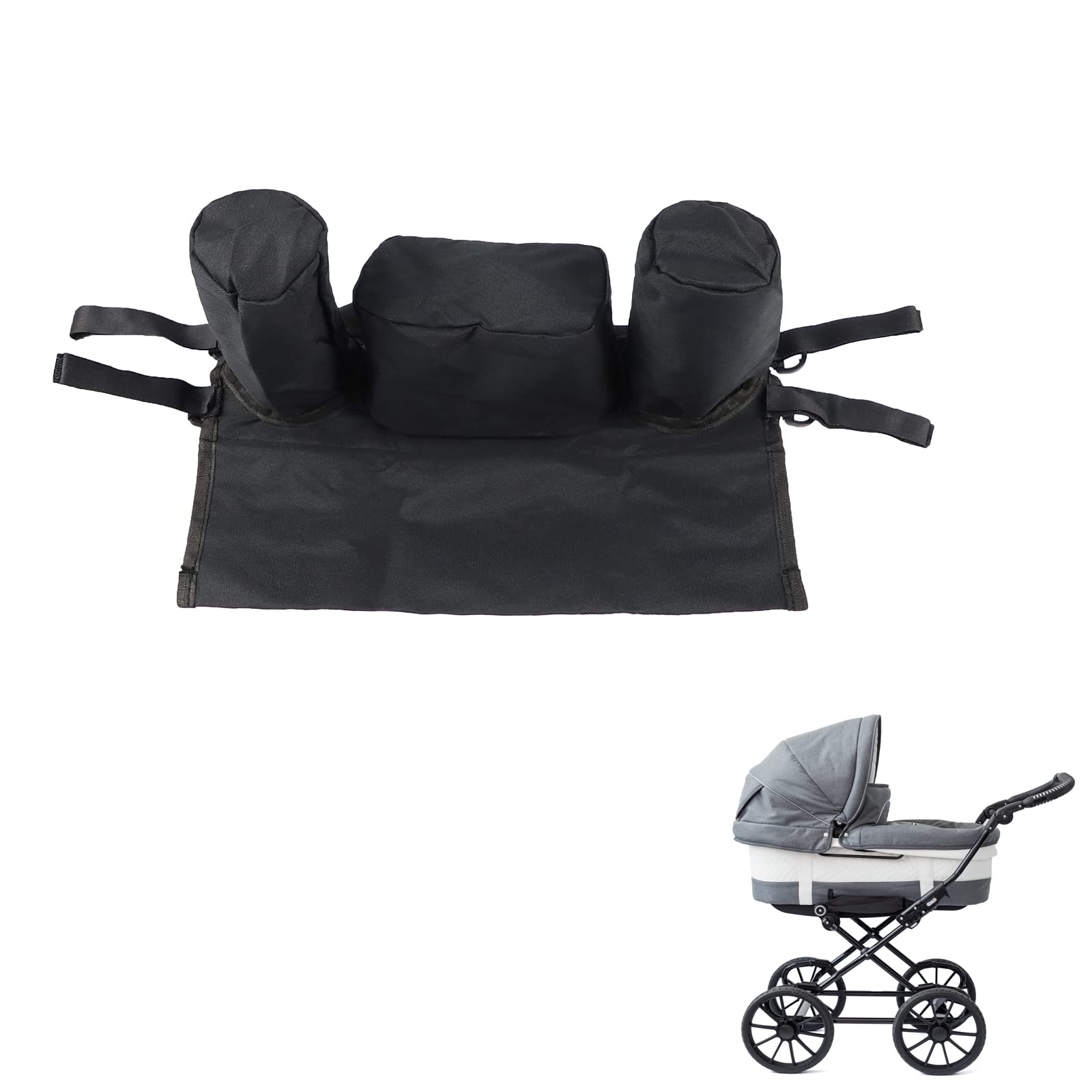 Knchy Baby Stroller Armrest Hanging Bag with 2 Cup Holders, Universal Infant Toddler Stroller Organizer Pouch for Handlebar Handle, Durable Pram Storage Bag for Carrying Mother and Baby Essentials