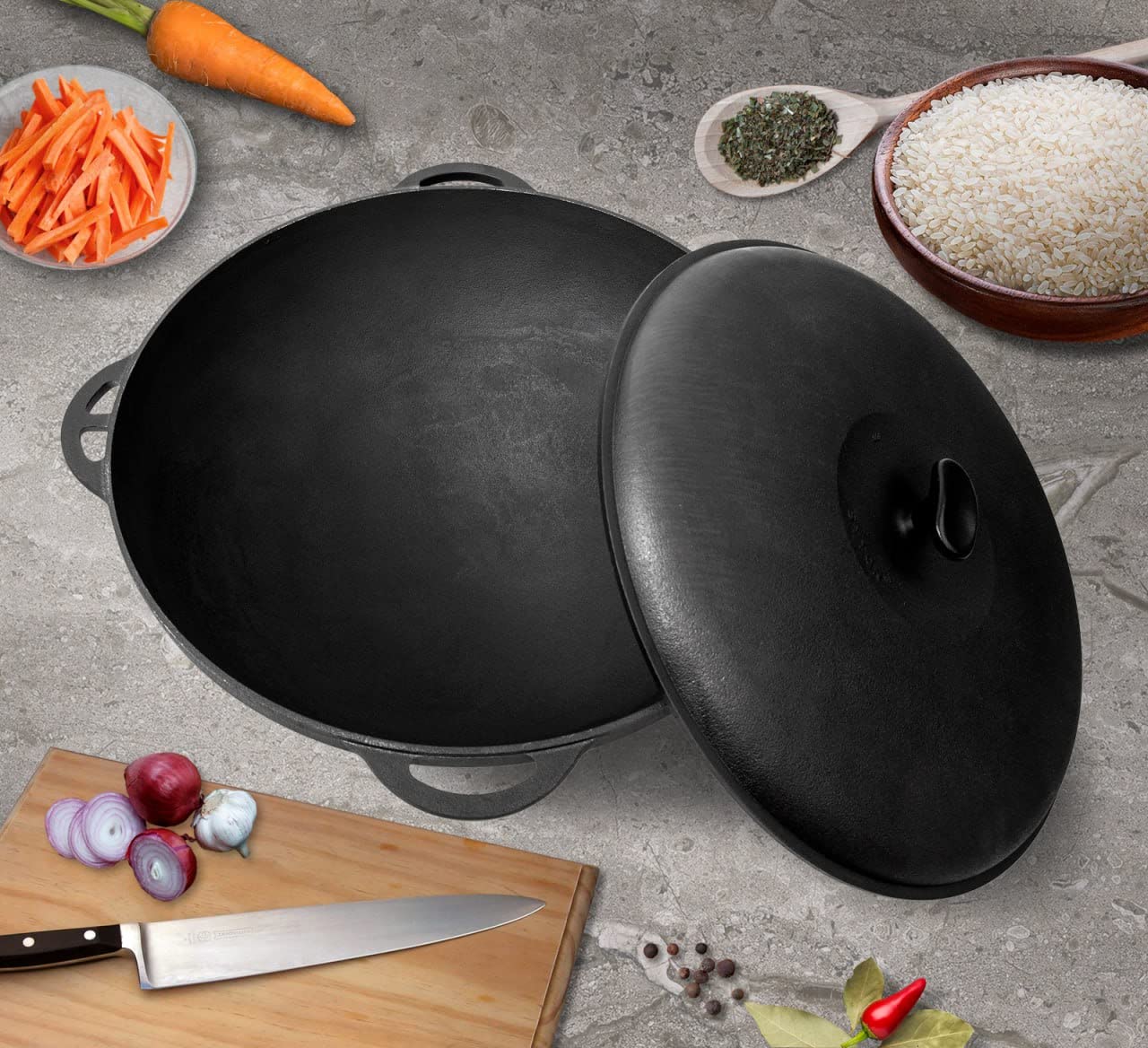 Dutch Oven Pot with Lid 8.5 Quarts (8 L) - Cast Iron Dutch Oven - Cast Iron Cookware Set - Uzbek Kazan Cast Iron β Premium Camping Cookware