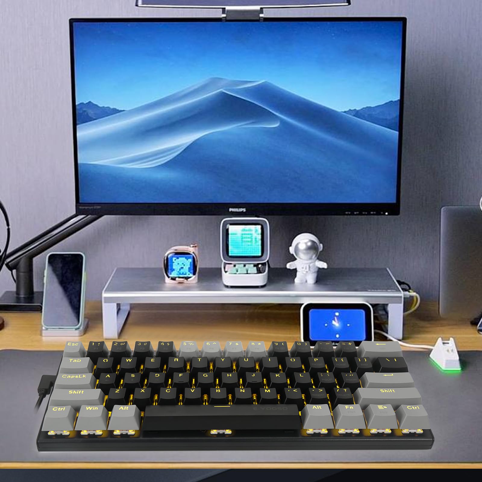 E-YOOSO 60% Mechanical Gaming Keyboard Rainbow Backlit 87 Keys, Z77 TKL Mechanical Keyboards for Laptop Desktop PC - Brown Switch, Pink