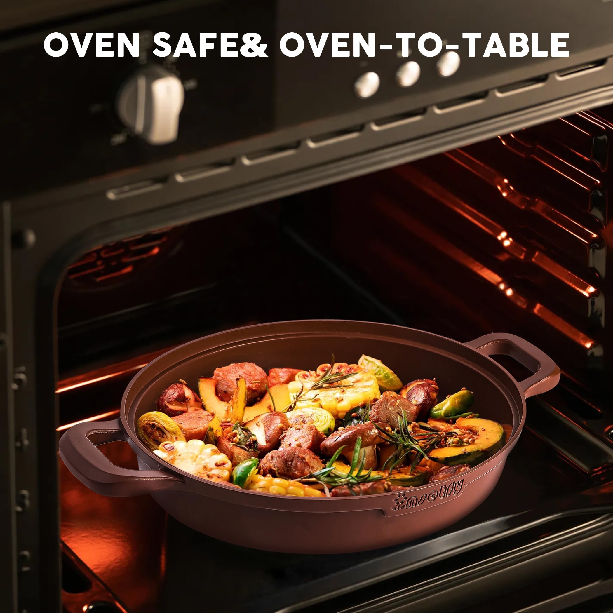 Non-Stick Frying Pan/Skillet 11", 3QT Tagine Pan, Aluminum Pans with Lid, Stove/Oven-to-Table Cookware, Dishwasher Safe& Compatible with All Stovetops(Terracotta)