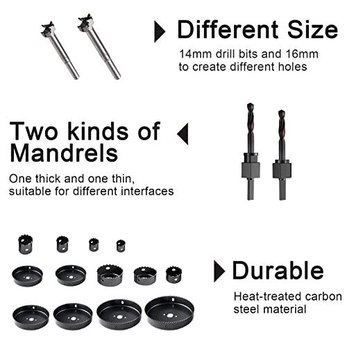 Hole Saw Set, 23Pcs Hole Saw Kit with 13Pcs Saw Blades, General Purpose 3/4" to 5" (19mm-127mm) Hole Saw, Mandrels, Hex Key with Storage Box, Ideal for Soft Wood, PVC Board