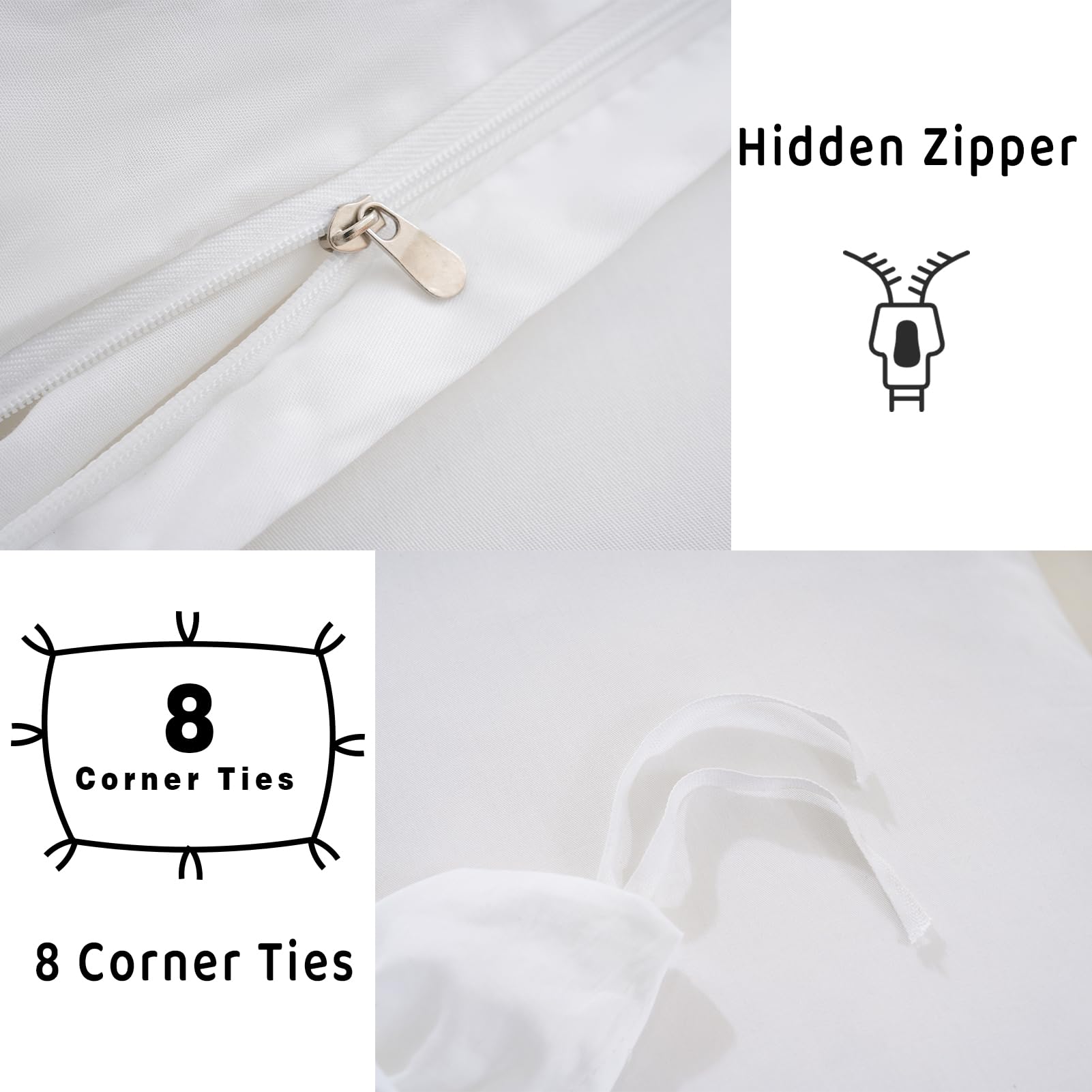 Overket 100% Organic Cotton Duvet Cover Queen Size Luxury 400 Thread Count Duvet Cover Queen Size Sateen Comforter Cover Soft and Breathable Cooling Bedding Set 3 Piece(White;Queen)