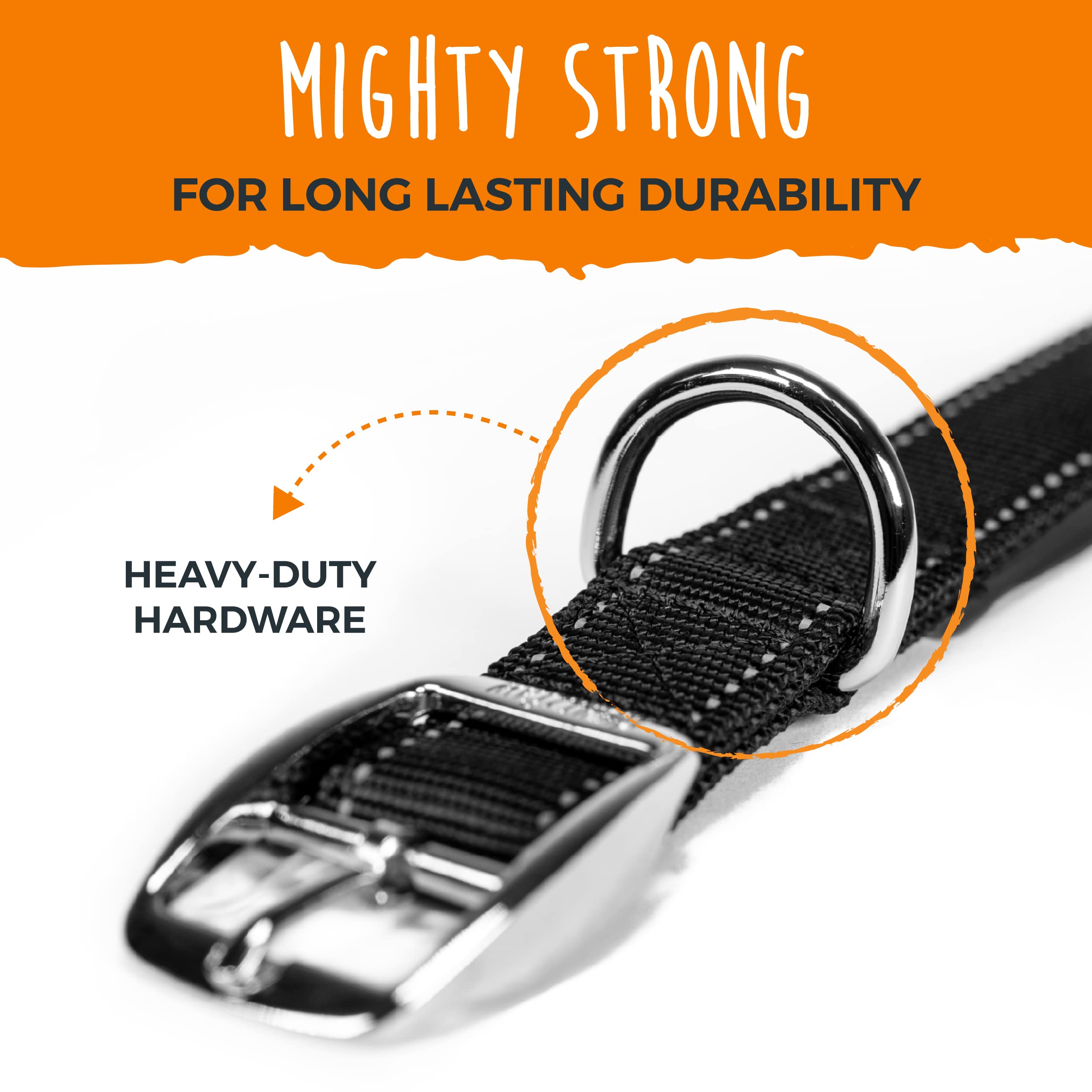 Mighty Paw Dog Collar - Padded Comfort - Neoprene Lining - High Visibility Reflective Threading - Weatherproof Nylon - Buckle Adjustable Dog Collar - Comfortable Dog Collar for All Dog Breeds