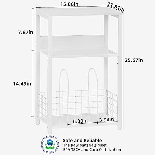 LELELINKY White End Tables Set of 2,Modern 3 Tier Side Table with Storage Shelf,Industrial Tall End Bedside Table, Metal Frame Night Stand for Small Space in Living Room Bedroom