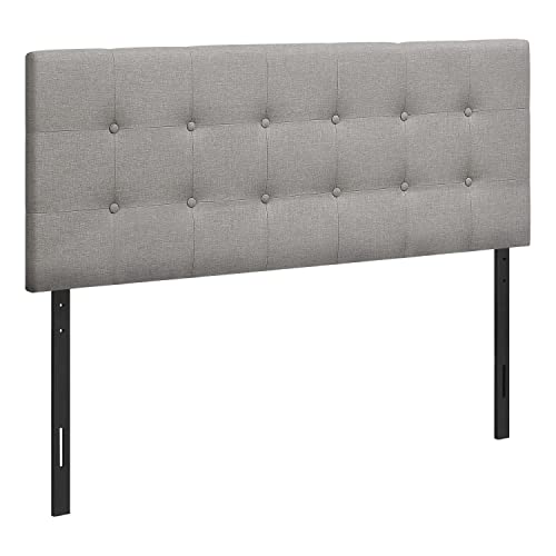Monarch Specialties 6003F, Bedroom, Upholstered, Transitional Bed-Full Size Headboard, Grey Linen-Look
