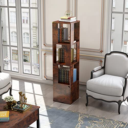 MIN WIN 4-Tier Storage Shelf Unit with Cabinet,Modern Bookcase Storage Cabinet Bookshelf, Tall Retro Wooden Book Shelf Free Standing Floor Cabinet for Small Spaces Home Office Corner Storage,Antique