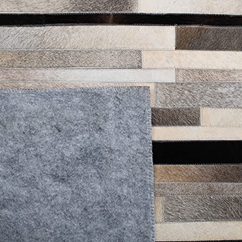 SAFAVIEH Studio Leather Collection 5' x 8' Ivory / Black STL816A Handmade Mid-Century Modern Leather Area Rug